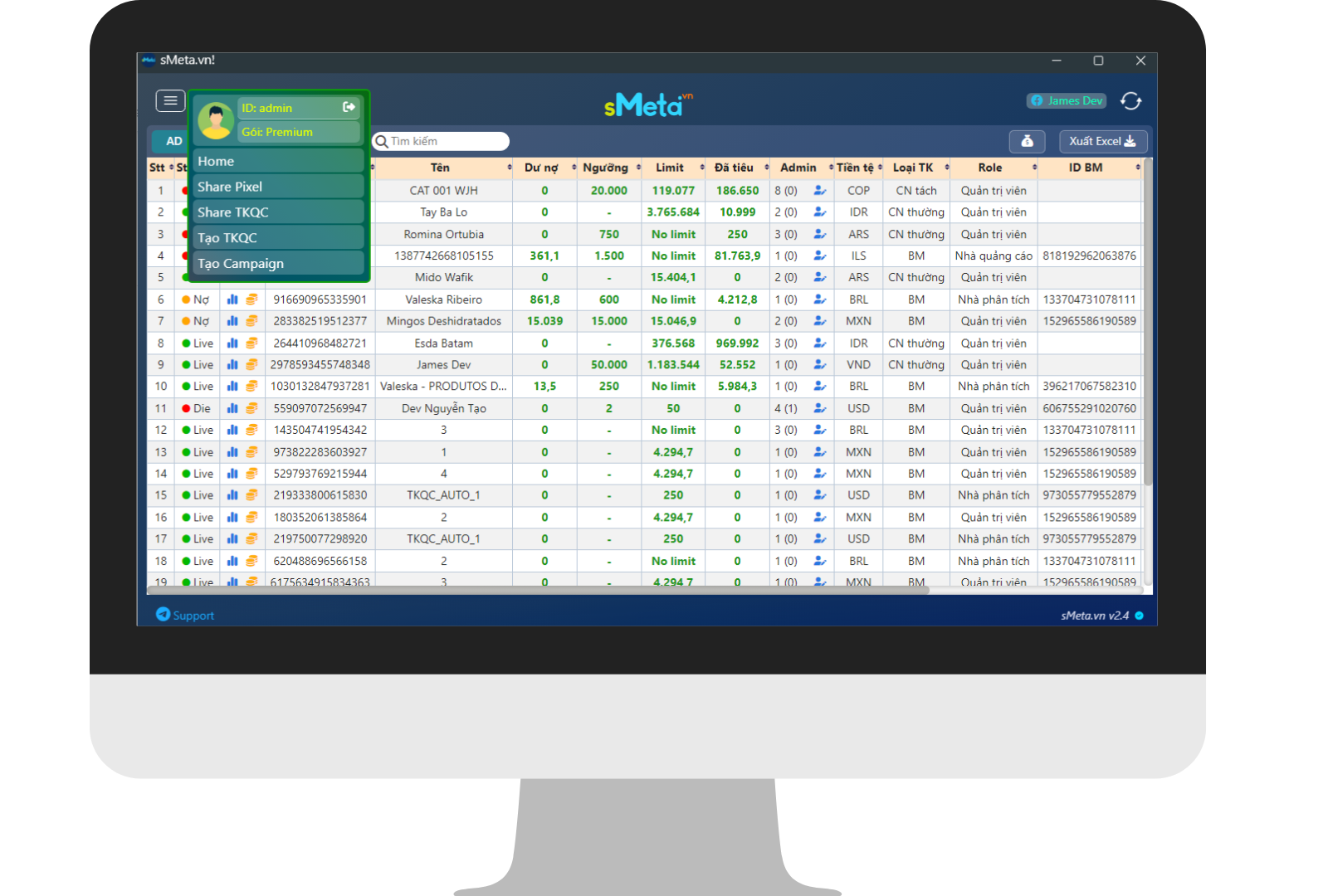 sMeta.vn Tiện ích quản lý tài khoản quảng cáo